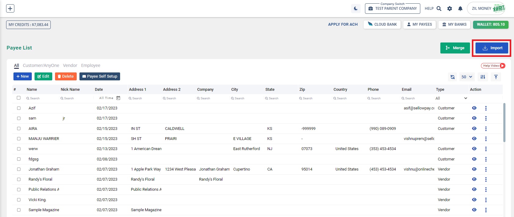 How to import Payee list from Excel?