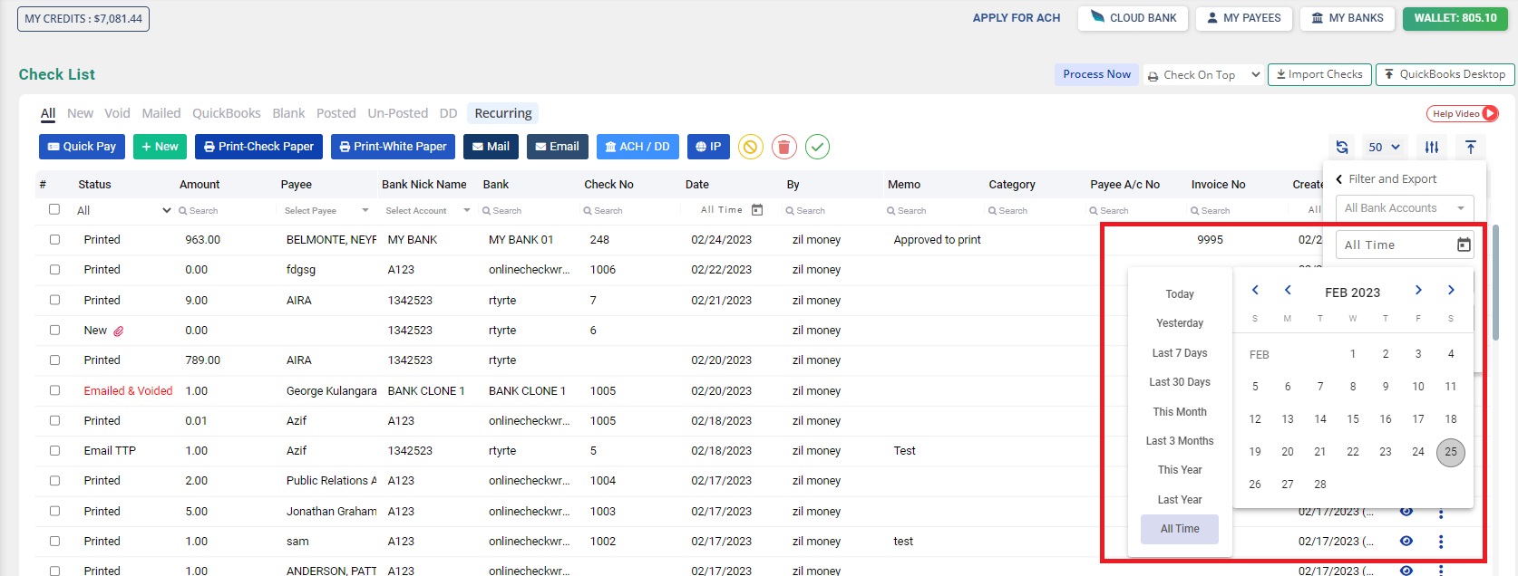 How to Export the checks to excel?