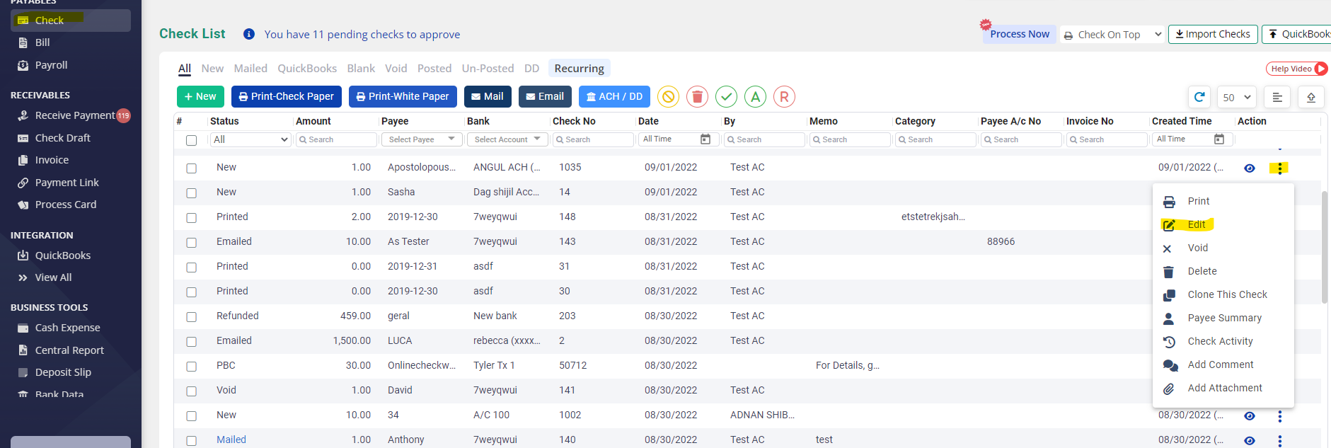 How do i edit my payee check?
